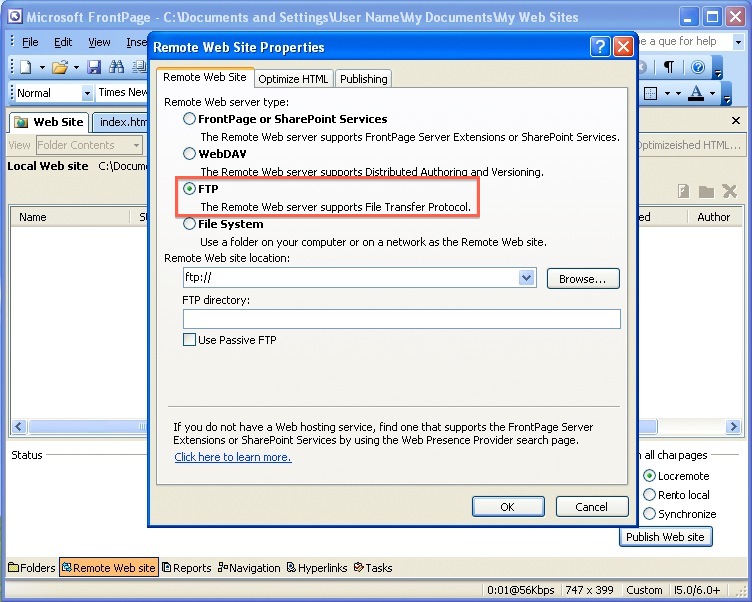 FrontPage - Choose FTP